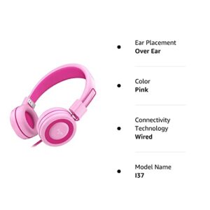 ELECDER i37 Kids Headphones Children Girls Boys Teens Foldable Adjustable On Ear Headphones 3.5mm Jack Compatible Cellphones Computer MP3/4 Kindle School Tablet Rose/Pink