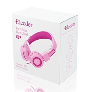 ELECDER i37 Kids Headphones Children Girls Boys Teens Foldable Adjustable On Ear Headphones 3.5mm Jack Compatible Cellphones Computer MP3/4 Kindle School Tablet Rose/Pink