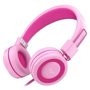 elecder i37 kids headphones children girls boys teens foldable adjustable on ear headphones 3.5mm jack compatible cellphones computer mp3/4 kindle school tablet rose/pink