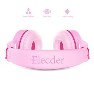 ELECDER i37 Kids Headphones Children Girls Boys Teens Foldable Adjustable On Ear Headphones 3.5mm Jack Compatible Cellphones Computer MP3/4 Kindle School Tablet Rose/Pink