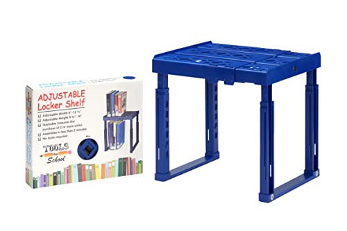 Tools for School Height & Width Adjustable Locker Shelf - Strong ABS Plastic - Width Adjusts from 8"-12.5" & Height Adjusts from 10"-14" - Patented Design - Beware of Cheap IMITATIONS - (Blue)