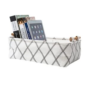 LUFOFOX Decorative Collapsible Rectangular Fabric Storage Bin Organizer Basket with Wooden Handles for Clothes Storage,12.6x8.7x4.7 inch,White