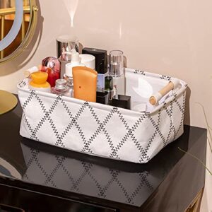 LUFOFOX Decorative Collapsible Rectangular Fabric Storage Bin Organizer Basket with Wooden Handles for Clothes Storage,12.6x8.7x4.7 inch,White