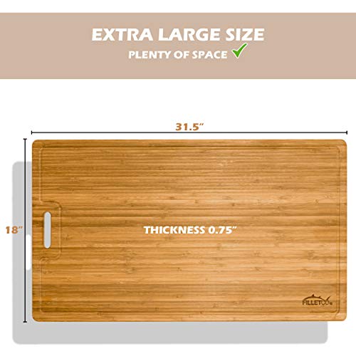 Pureboo Premium Organic Extra Large Bamboo Cutting Board/Serving Tray/Chueteria - 31.5"W x 18"D x 0.75"H - XL Drip Groove - Heavy Duty Chopping Board - Butcher Block