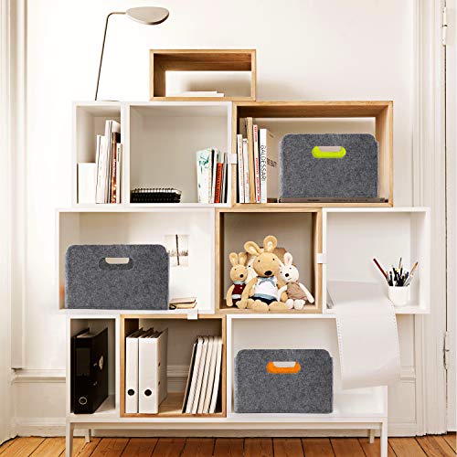 Welaxy storage basket Felt Foldable Drawer Organizer bin Cube Shelf Small box for Kids Toys Books Clothes Office Bedroom Closet Babies Nursery organizing（Charcoal