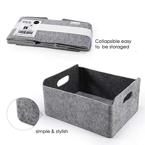 Welaxy storage basket Felt Foldable Drawer Organizer bin Cube Shelf Small box for Kids Toys Books Clothes Office Bedroom Closet Babies Nursery organizing（Charcoal