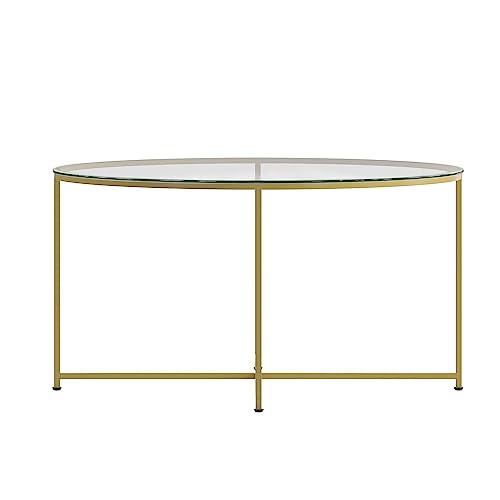 Flash Furniture Greenwich Collection Coffee Table - Modern Clear Glass Coffee Table - Crisscross Brushed Gold Frame