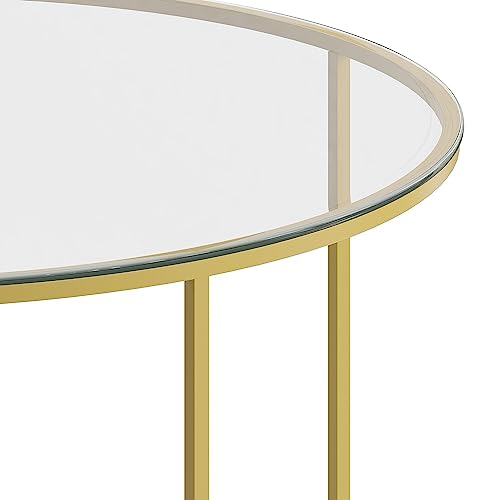 Flash Furniture Greenwich Collection Coffee Table - Modern Clear Glass Coffee Table - Crisscross Brushed Gold Frame