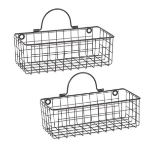 dii farmhouse vintage décor, wire wall basket, small, black, 2 piece