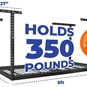 MonsterRax Overhead Garage Storage Rack - Heavy Duty Racks for Garage with 400 lb Capacity, Easy Garage Shelving, Adjustable Storage Rack, Ceiling Mount Storage Shelves 3x6 Hammertone (12"-45")