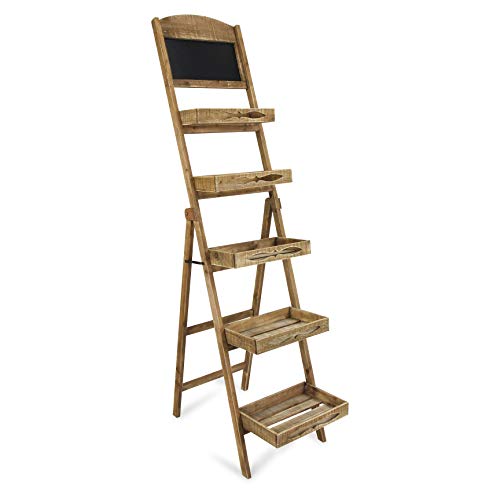 Cheung's 5 Tier Folding Shelf Storage with Chalkboard Plant Stand, Brown