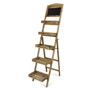 Cheung's 5 Tier Folding Shelf Storage with Chalkboard Plant Stand, Brown