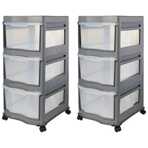 life story classic 3 shelf storage organizer plastic drawers, gray (2 pack)