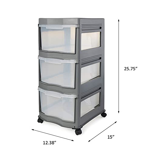 Life Story Classic 3 Shelf Storage Organizer Plastic Drawers, Gray (2 Pack)