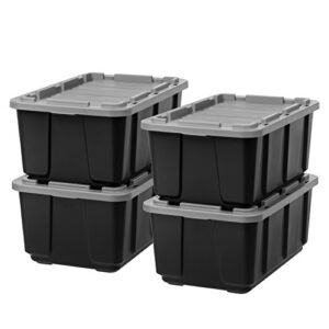 iris usa 27 gallon large heavy-duty storage plastic bin tote organizing container with durable lid, black/gray, 4 pack