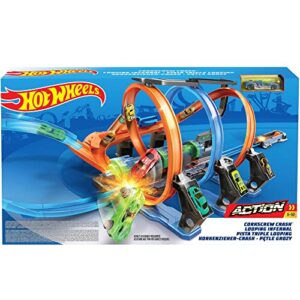 Hot Wheels Toy Car Track Set, Corkscrew Crash with 1:64 Scale Car, 3 Crash Zones, Powered by Motorized Booste, [Amazon Exclusive]