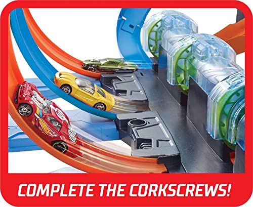 Hot Wheels Toy Car Track Set, Corkscrew Crash with 1:64 Scale Car, 3 Crash Zones, Powered by Motorized Booste, [Amazon Exclusive]