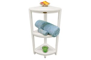 coastalvogue snazzycorner teak corner shower shelf wood corner shelf 3-tier corner shower shelf in antique white finish – 33 inches tall