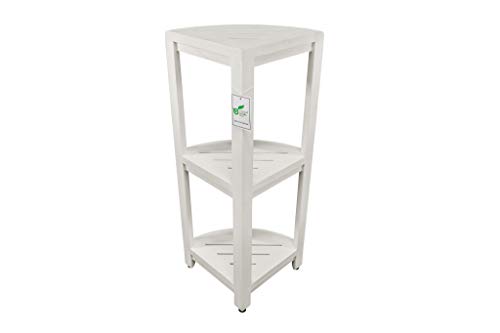 CoastalVogue SnazzyCorner Teak Corner Shower Shelf Wood Corner Shelf 3-Tier Corner Shower Shelf in Antique White Finish – 33 inches Tall