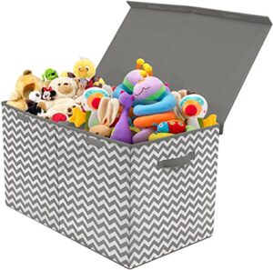 sorbus toy chest with flip-top lid, kids collapsible storage for nursery, playroom, closet, home organization, large (pattern - chevron gray)