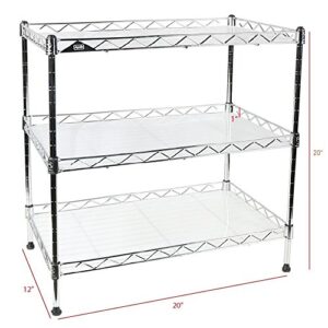 Apollo Hardware Chrome 3-Tier Wire Shelving Unit 20"x12"x20" with Shelf Liner