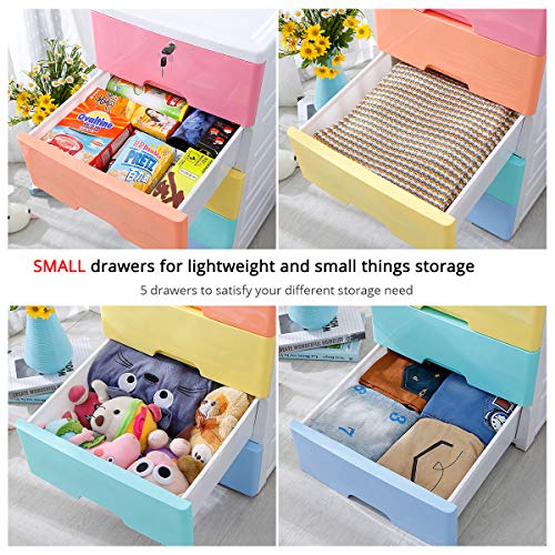 Nafenai Plastic Cabinet 5 Drawers Storage Dresser,Small Closet Drawers Organizer Unit for Clothes,Toys,Bedroom,Playroom,Colorful