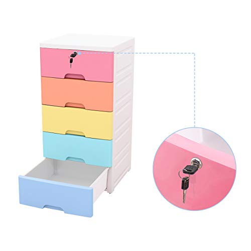 Nafenai Plastic Cabinet 5 Drawers Storage Dresser,Small Closet Drawers Organizer Unit for Clothes,Toys,Bedroom,Playroom,Colorful