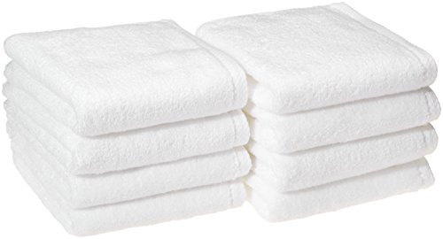 Amazon Basics 100% Cotton Quick-Dry Hand Towel, 8-Pack, White, 28" x 16"