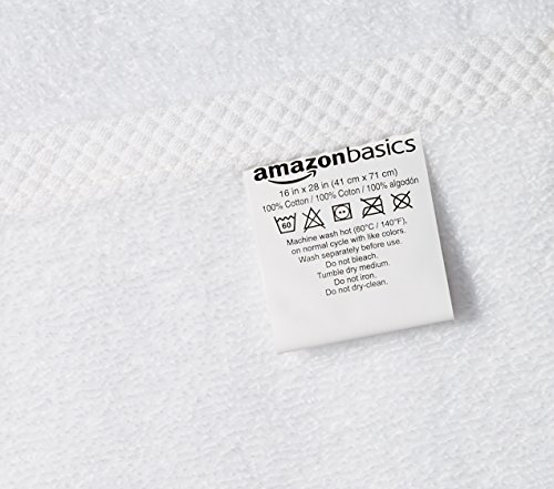 Amazon Basics 100% Cotton Quick-Dry Hand Towel, 8-Pack, White, 28" x 16"