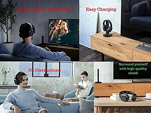 Sony Wireless RF Headphone 150-Foot Range, Noise Reduction, Volume Control, Voice Mode, 20-Hr Battery Life –NeeGo 6-ft 3.5mm RCA Plug Y-Adapter for TV