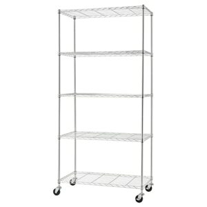 trinity basics ecostorage tbfz-0933 5 tier 36 x 18 x 76 inch adjustable wire shelving with wheels for home, kitchen, garage, or business use, chrome