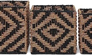 Amazon Brand – Rivet Modern Woven Seagrass Storage Organizer Basket Set - 3-Pack, Natural & Black