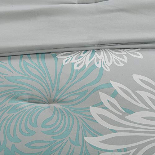 Madison Park Essentials Maible Cozy Bed in A Bag Comforter with Complete Cotton Sheet Set-Floral Medallion Damask Design All Season Cover, Decorative Pillow, Full (78 in x 86 in), Floral Aqua 9 Piece