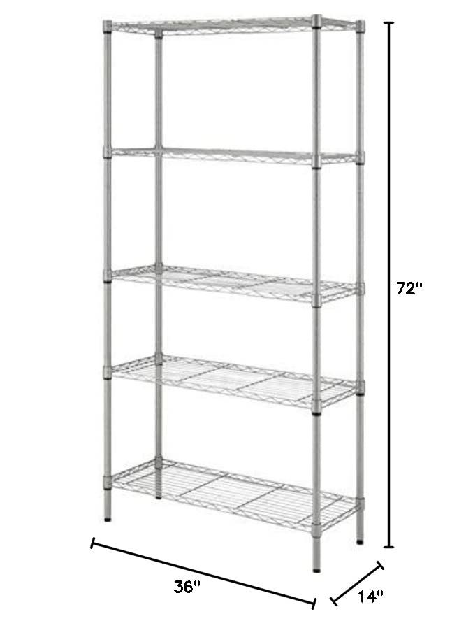 Lorell Light-Duty Wire Shelving Storage Rack, 72" x 36" x 14", Silver