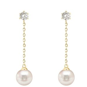 PAVOI Womens 14K Yellow-Gold-Plated-Brass Sterling Silver Post Shell Pearl Drop Earring