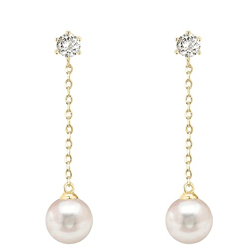 PAVOI Womens 14K Yellow-Gold-Plated-Brass Sterling Silver Post Shell Pearl Drop Earring