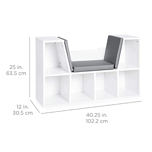 Best Choice Products 6-Cubby Kids Bedroom Storage Organizer, Multi-Purpose Bookcases, Shelf Furniture Decoration w/Cushioned Reading Nook - White