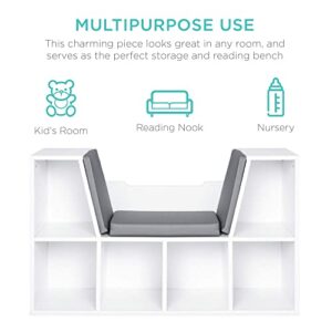 Best Choice Products 6-Cubby Kids Bedroom Storage Organizer, Multi-Purpose Bookcases, Shelf Furniture Decoration w/Cushioned Reading Nook - White