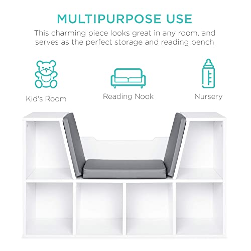 Best Choice Products 6-Cubby Kids Bedroom Storage Organizer, Multi-Purpose Bookcases, Shelf Furniture Decoration w/Cushioned Reading Nook - White