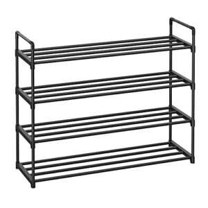 songmics shoe rack, 4 tier shoe organizer, metal shoe storage shelf for 20 pairs of shoes, easy to assemble, entryway, black ulsa14bk