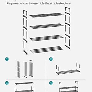 SONGMICS Shoe Rack, 4 Tier Shoe Organizer, Metal Shoe Storage Shelf for 20 Pairs of Shoes, Easy to Assemble, Entryway, Black ULSA14BK