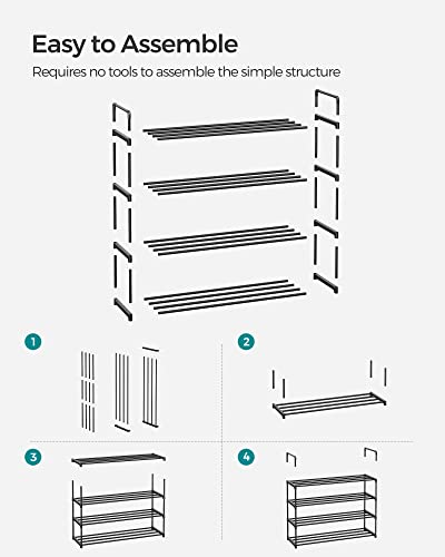 SONGMICS Shoe Rack, 4 Tier Shoe Organizer, Metal Shoe Storage Shelf for 20 Pairs of Shoes, Easy to Assemble, Entryway, Black ULSA14BK