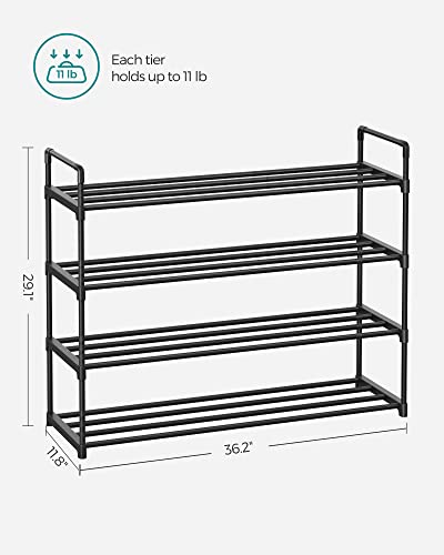 SONGMICS Shoe Rack, 4 Tier Shoe Organizer, Metal Shoe Storage Shelf for 20 Pairs of Shoes, Easy to Assemble, Entryway, Black ULSA14BK