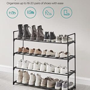 SONGMICS Shoe Rack, 4 Tier Shoe Organizer, Metal Shoe Storage Shelf for 20 Pairs of Shoes, Easy to Assemble, Entryway, Black ULSA14BK