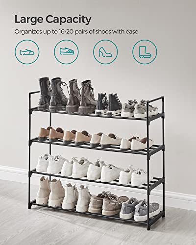 SONGMICS Shoe Rack, 4 Tier Shoe Organizer, Metal Shoe Storage Shelf for 20 Pairs of Shoes, Easy to Assemble, Entryway, Black ULSA14BK