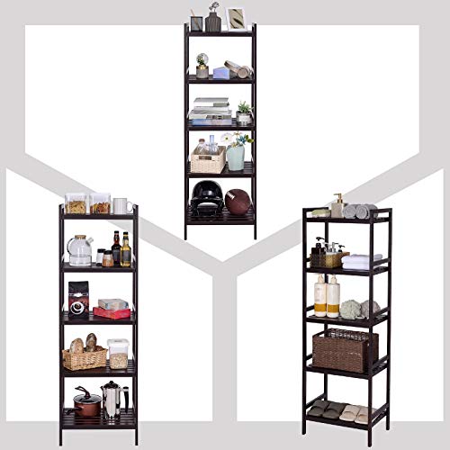 SONGMICS Adjustable Storage Shelf Rack, 5-Tier Multifunctional Shelving Unit Stand Tower, Bookcase for Bathroom Living Room Kitchen 17.7 x 12.4 x 55.9 inches, Holds up to 132 lb, Brown UBCB75BR