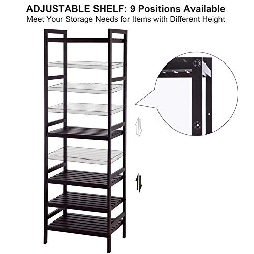 SONGMICS Adjustable Storage Shelf Rack, 5-Tier Multifunctional Shelving Unit Stand Tower, Bookcase for Bathroom Living Room Kitchen 17.7 x 12.4 x 55.9 inches, Holds up to 132 lb, Brown UBCB75BR