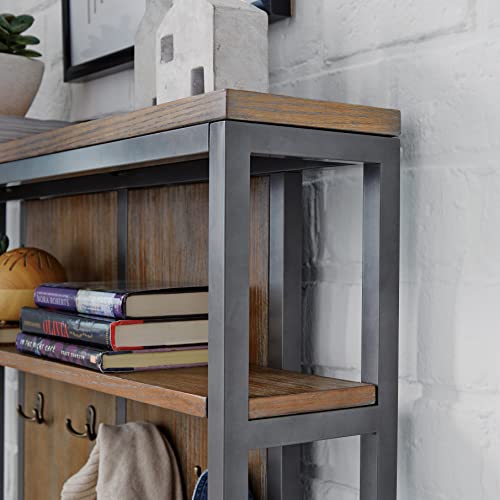 homestyles Barnside Metro Hall Tree Constructed of Mixes Media, Gray Metal Frame with Multi-toned Driftwood Finish with Two Large Storage Baskets and Four Hooks