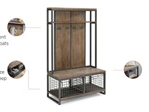 homestyles Barnside Metro Hall Tree Constructed of Mixes Media, Gray Metal Frame with Multi-toned Driftwood Finish with Two Large Storage Baskets and Four Hooks