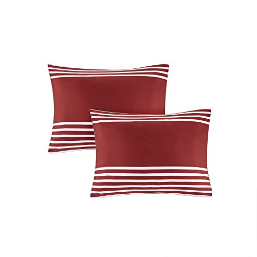 Comfort Spaces Twin Comforter Sets with Sheets - Bed in a Bag 6 Pieces Teen Bedding Sets Twin, Red and Grey Stripes Bedding Twin, College Twin Bed Set with 2 Side Pockets Bedroom Organizer